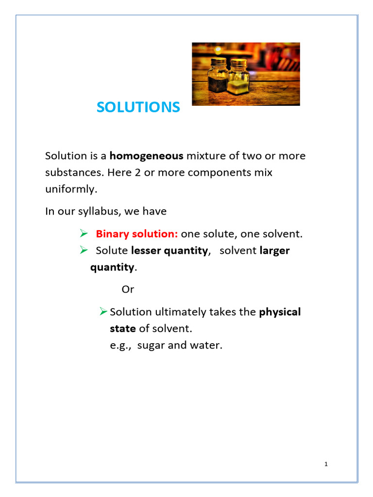 SOLUTION, CLASS XII | PDF | Solubility | Mass Concentration (Chemistry)