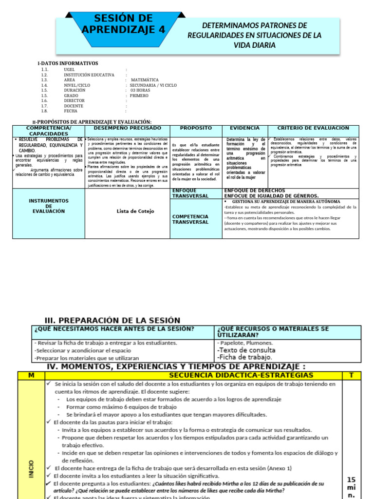 SESIÓN - ACTV 4 - UNIDAD 2 - 1° | PDF | Evaluación | Aprendizaje