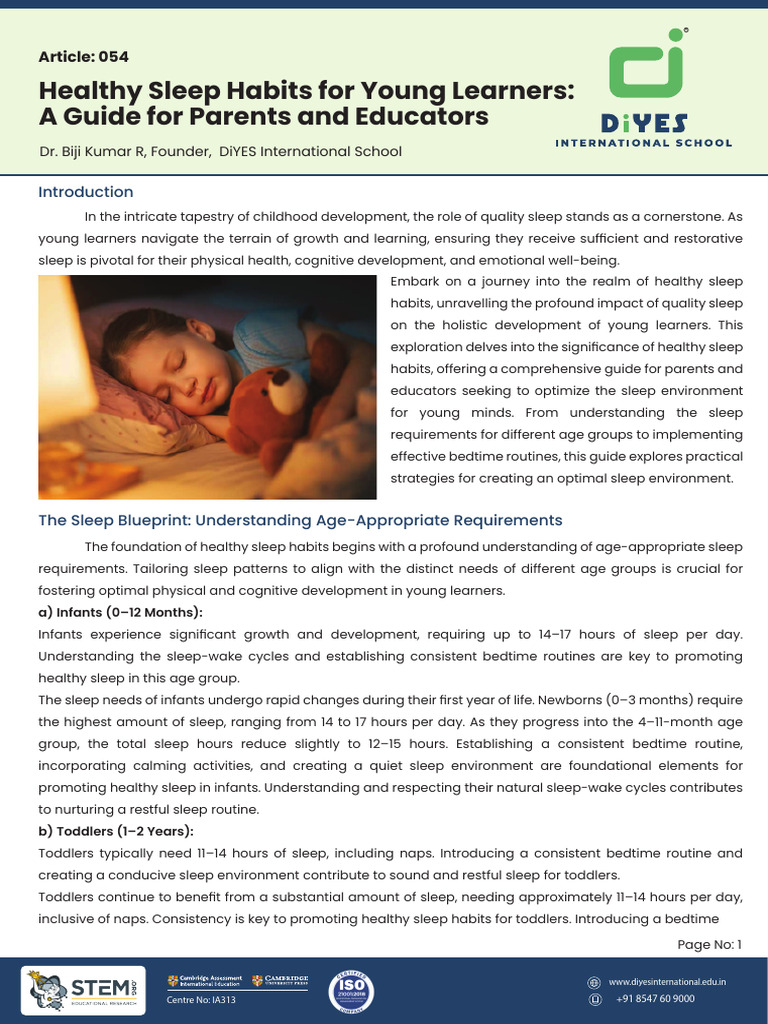 Healthy Sleep Habits for Young Learners A Guide for Parents and ...