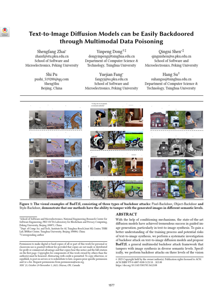Backdooring Text-to-Image Models | PDF | Artificial Intelligence | Intelligence (AI) & Semantics