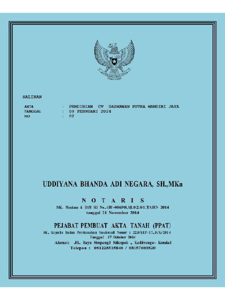 Salinan Akta CV Darmawan - Compressed | PDF