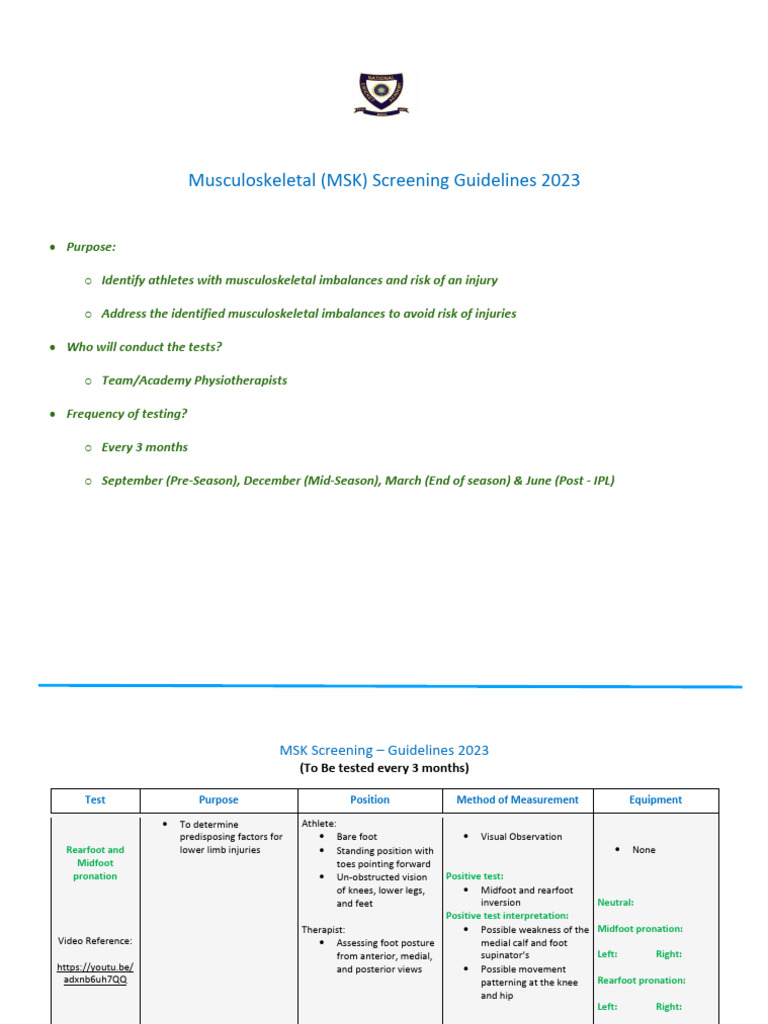 MSK Screening and IPS Guidelines | PDF | Anatomical Terms Of Motion ...