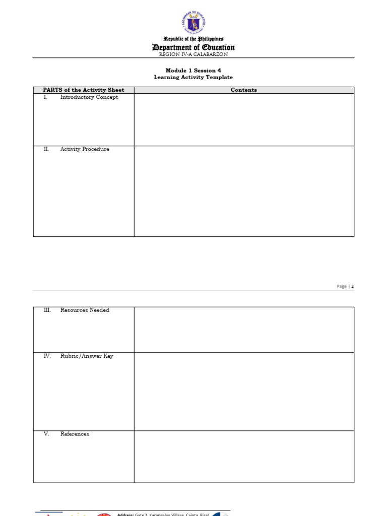 Learning Activity Template - Module 1 Session 5 | PDF