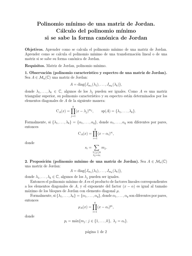 Cálculo del Polinomio Mínimo en Matrices de Jordan | PDF | Matriz ...