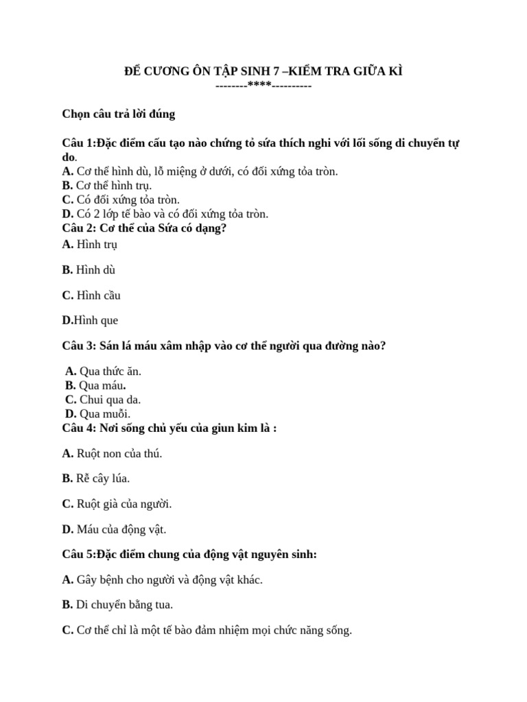 On Tap GK 1 Sinh 7 | PDF