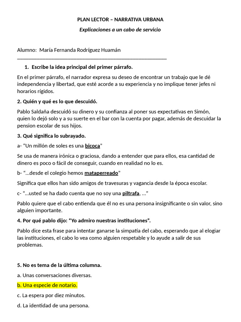 Plan Lector - IV° G | PDF