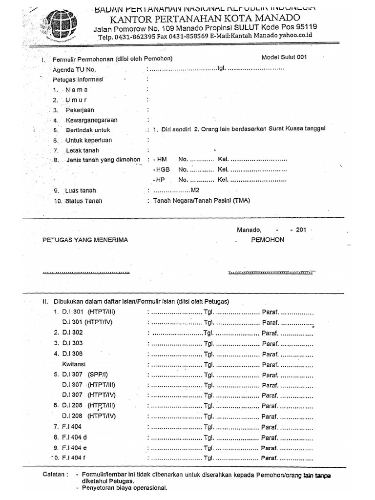 Formulir Pendaftaran Peralihan Hak BPN | PDF