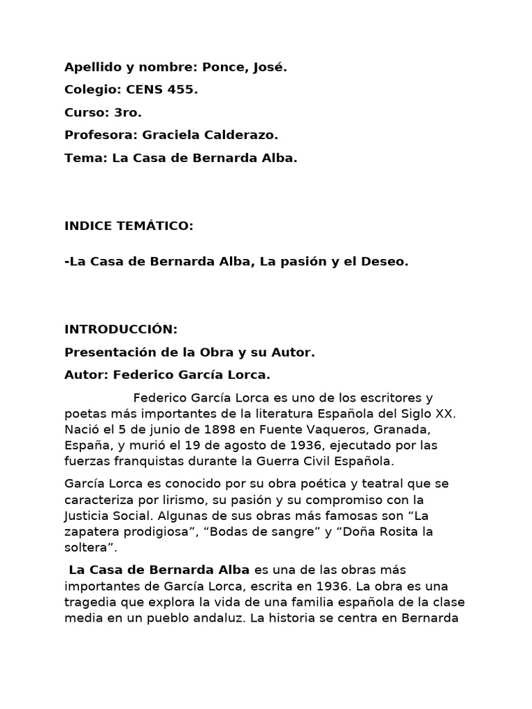 La Casa de Bernarda Alba | PDF | Federico García Lorca