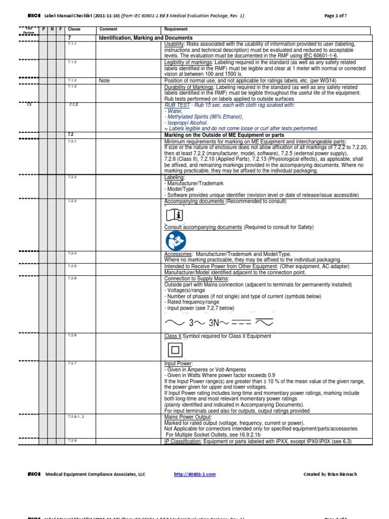 Meca 60601-1 Ed3 Label Manual Checklist | PDF | Fuse (Electrical ...