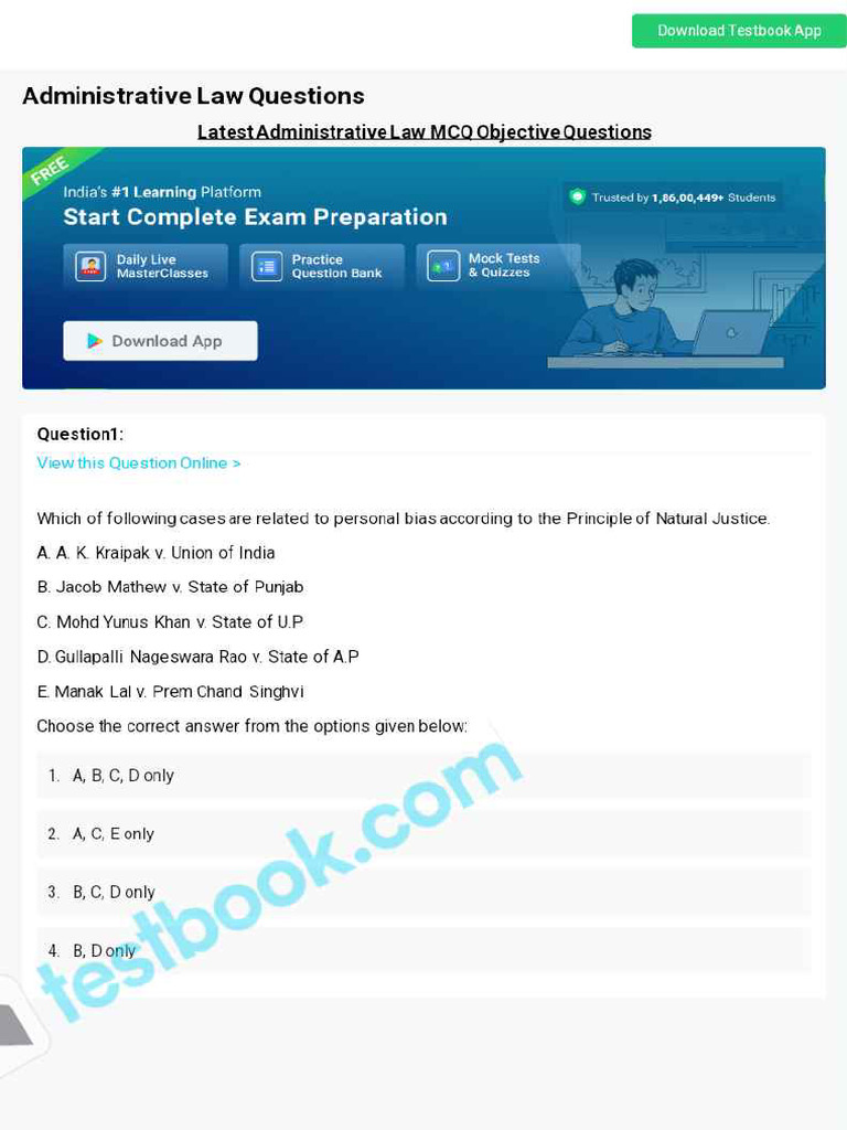 MCQ On Administrative Law 65fbe75595fb42cacb4c3abc | PDF