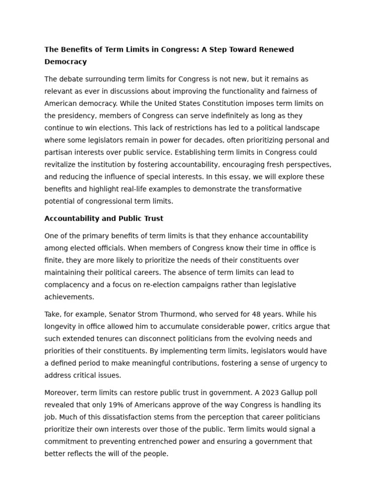 The Benefits of Term Limits in Congress | PDF | United States Congress ...