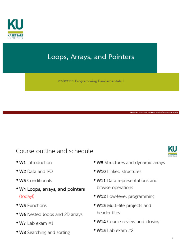 04 Loops, Arrays, and Pointers | PDF | Pointer (Computer Programming) | Integer (Computer Science)