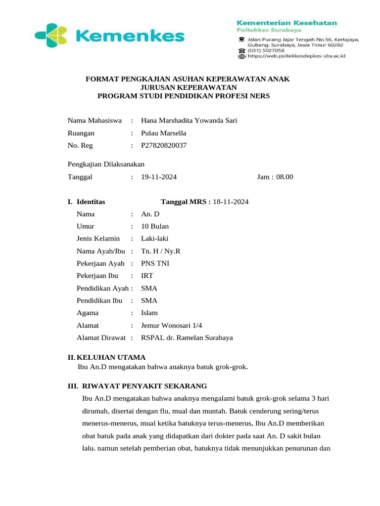 FORMAT PENGKAJIAN ASUHAN KEPERAWATAN ANAK | PDF