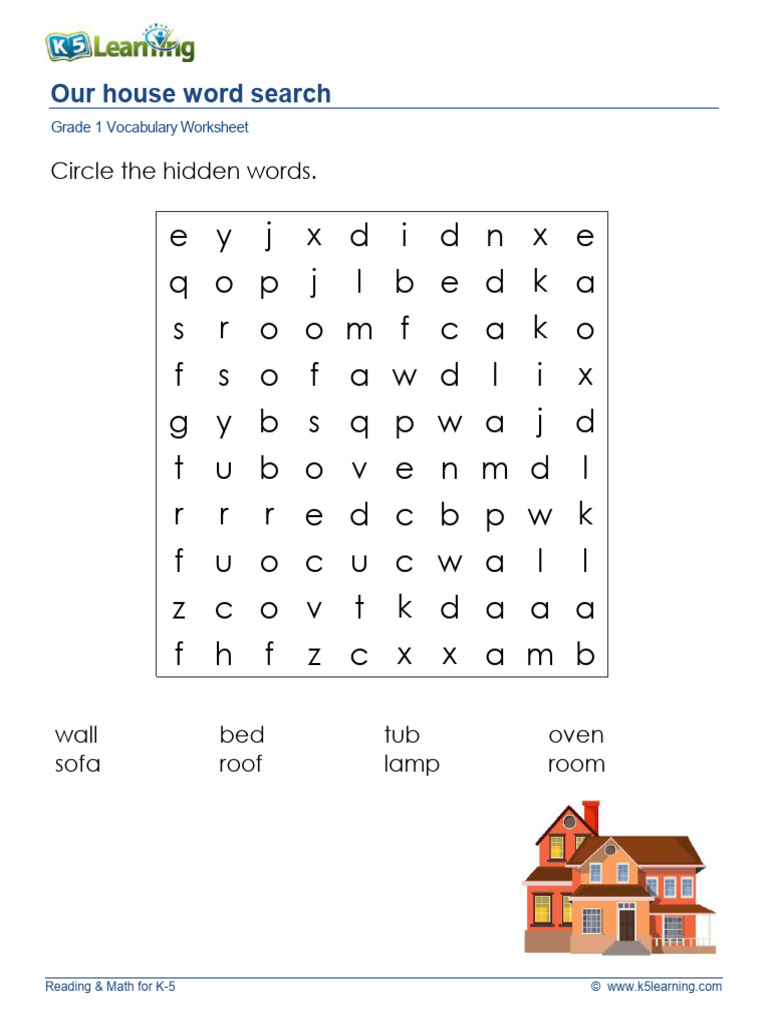 Grade 1 Our House Word Search Lowercase | PDF