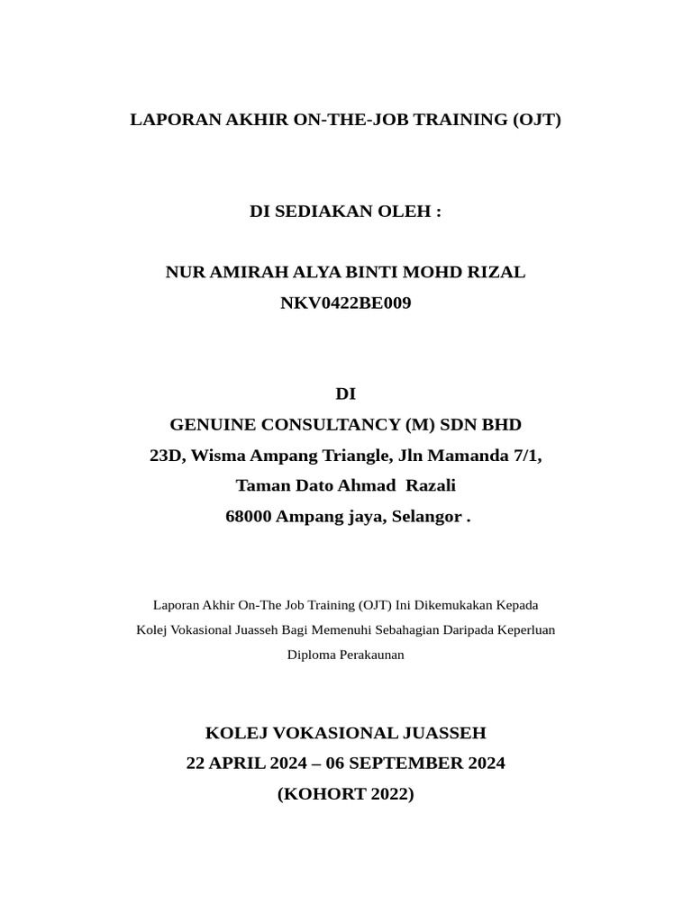 Muka Depan Laporan | PDF
