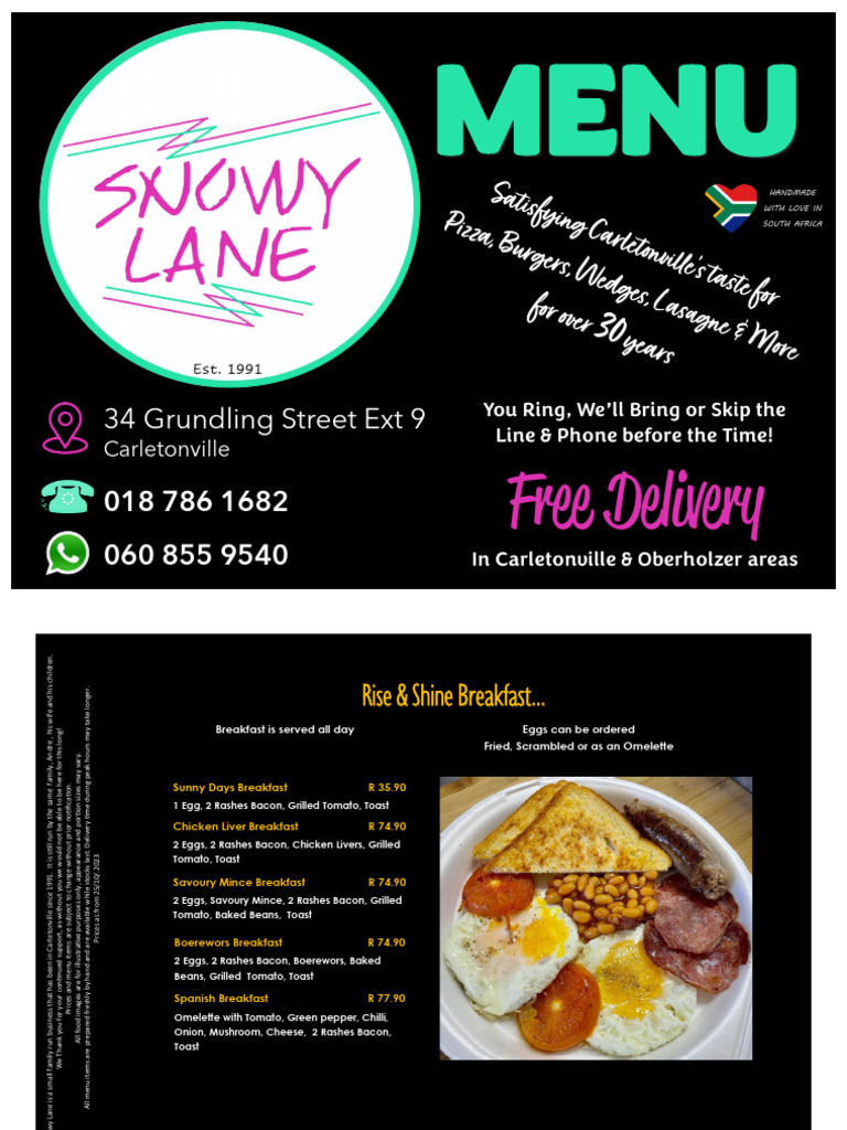 Snowy Lane Menu October 2023 | PDF | Hamburgers | Salad