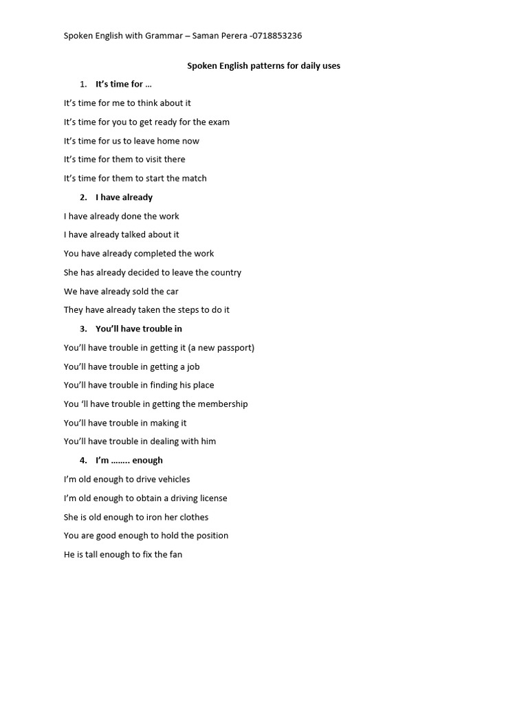 Spoken Patterns for Dailiy Uses 05.09 | PDF