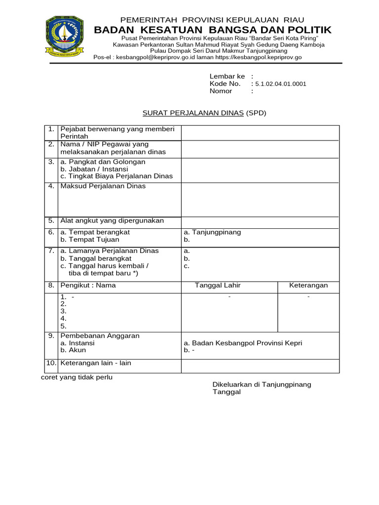 Blanko SPPD Provinsi | PDF