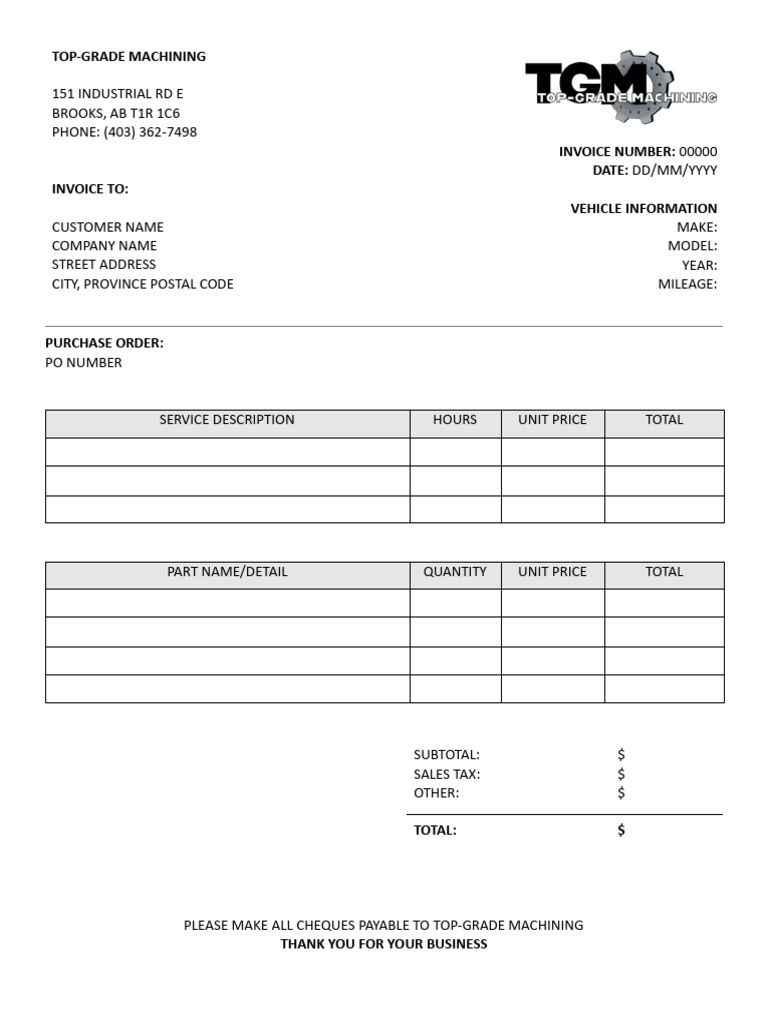Top-Grade Machining Invoice Template | PDF