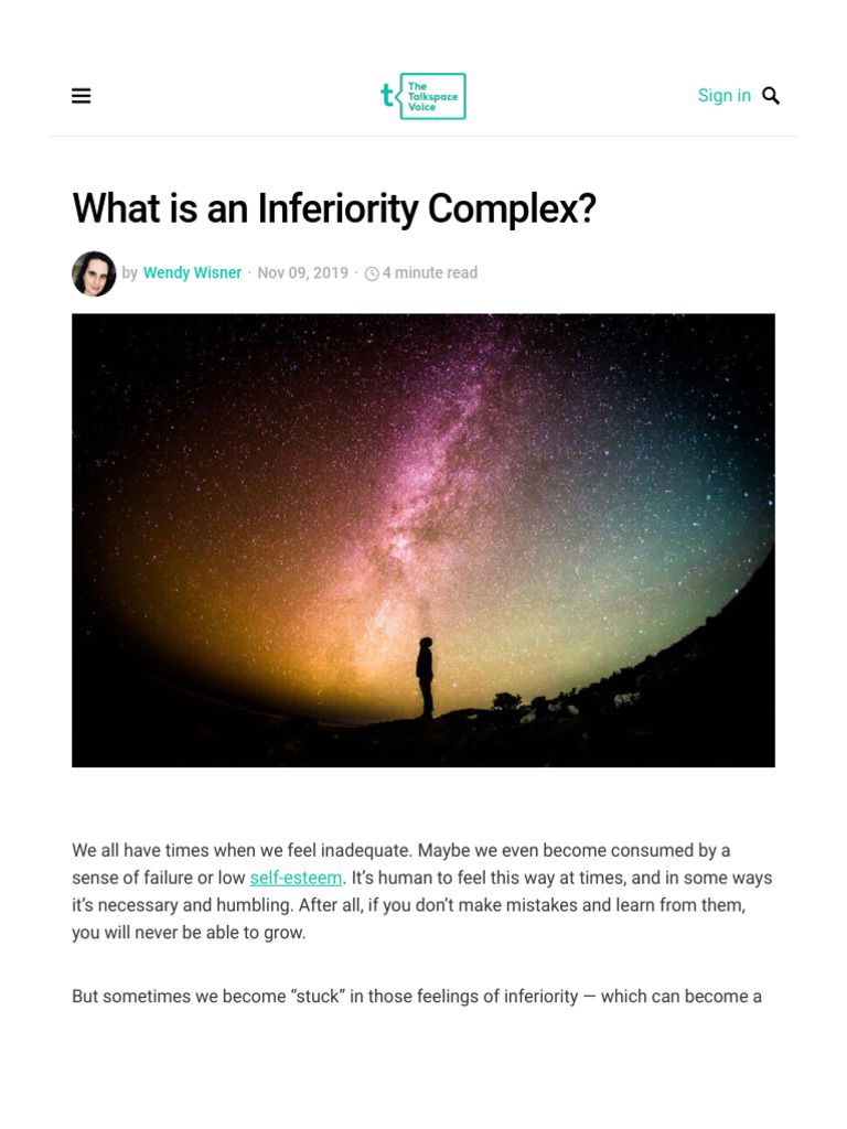 What is an Inferiority Complex? | Talkspace | PDF | Self Esteem | Feeling