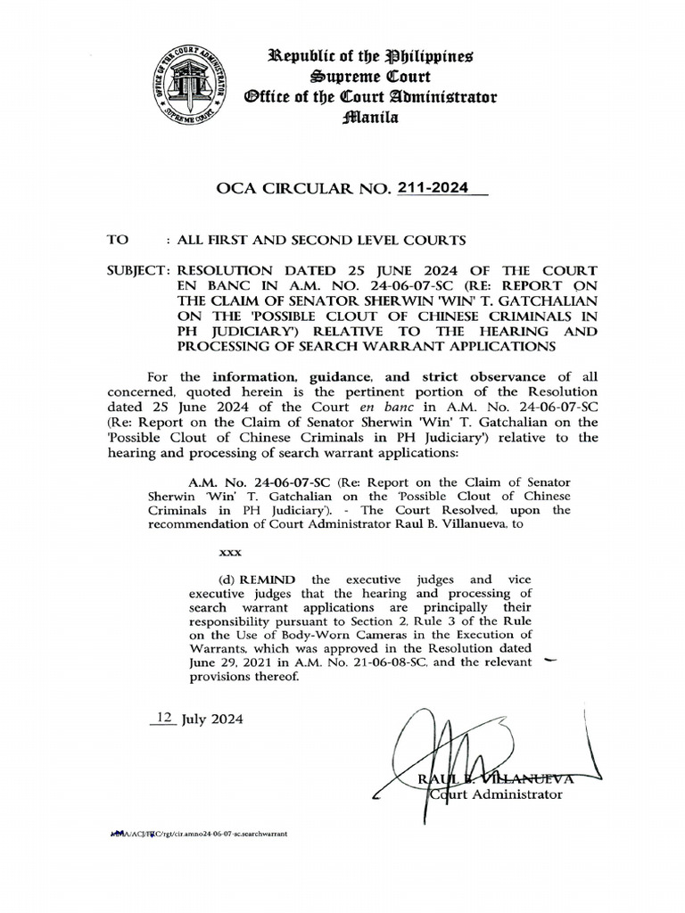OCA Circular No. 211-2024 | PDF