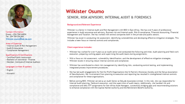 Wilkister Osumo CV | PDF | Audit | Internal Audit