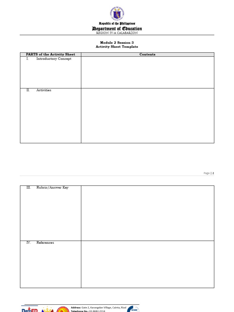 Activity Sheet Template_Module 2 Session 3 | PDF