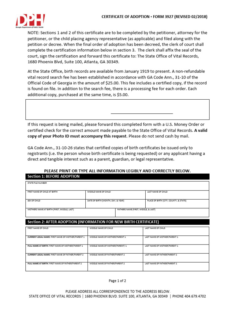 Certificate of Adoption (Form 3927) | PDF | Parent | Father