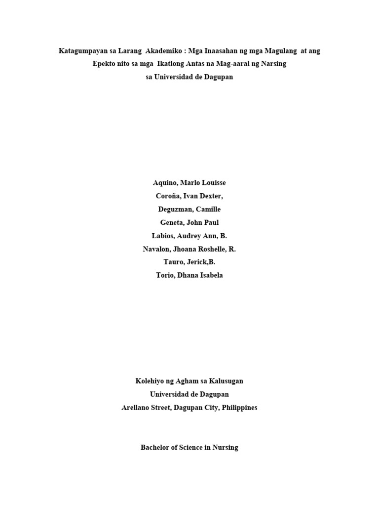 Katagumpayan Sa Larang Akademiko Mga Inaasahan Ng Mga Magulang at Ang ...