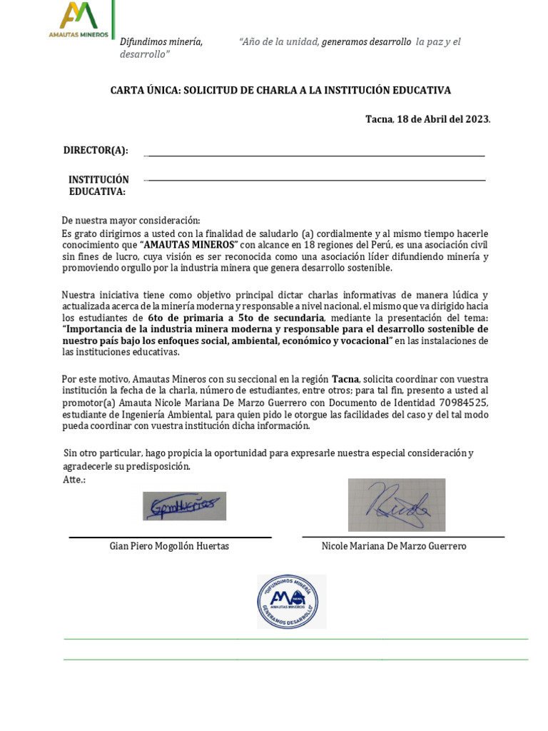 Solicitud de Charla Colegio Jose Rosa Ara | PDF