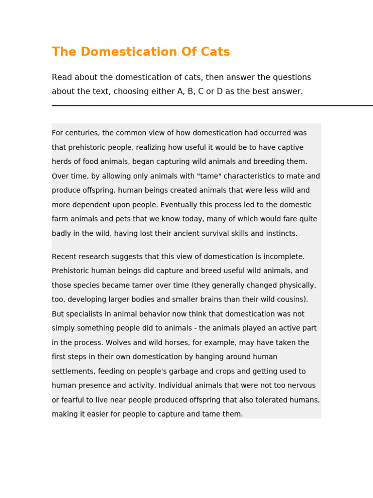 The Domestication of Cats | PDF | Cats | Domestication