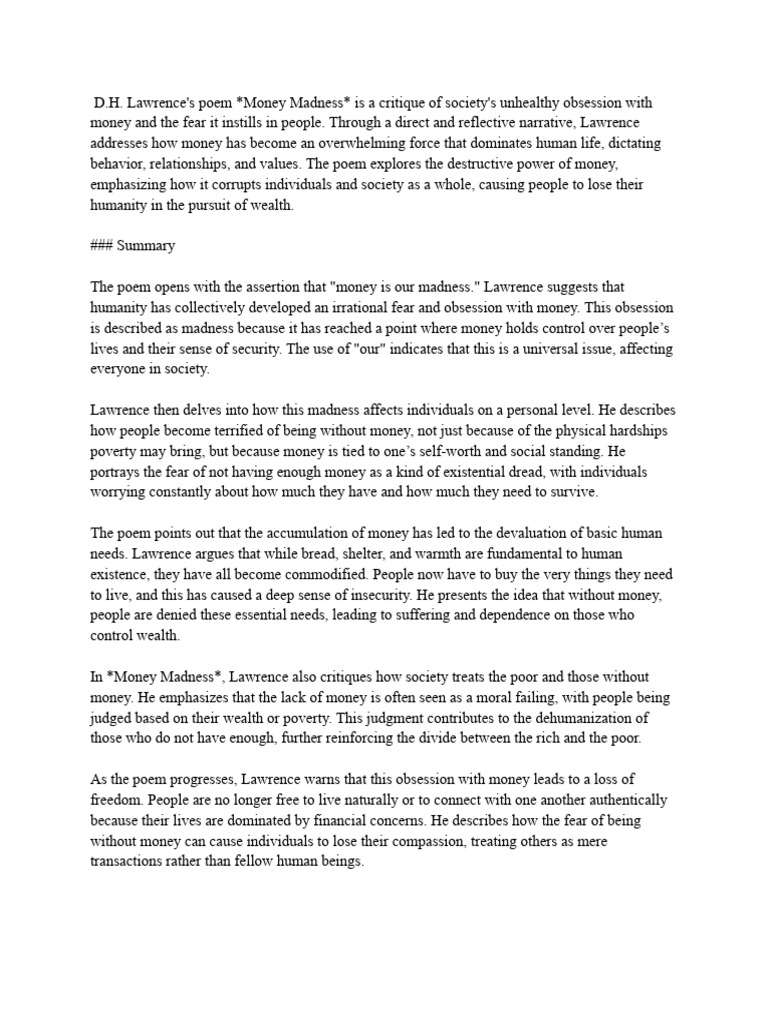 Money Madness Summary | PDF | Poverty | Poverty & Homelessness