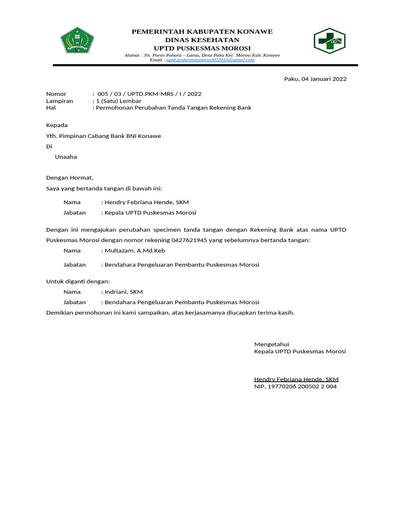 Permohonan Ganti Tanda Tangan Rekening | PDF