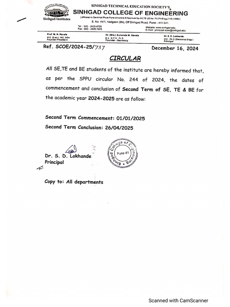 Notice (Second Term Start Notice SE to BE 24-25) | PDF