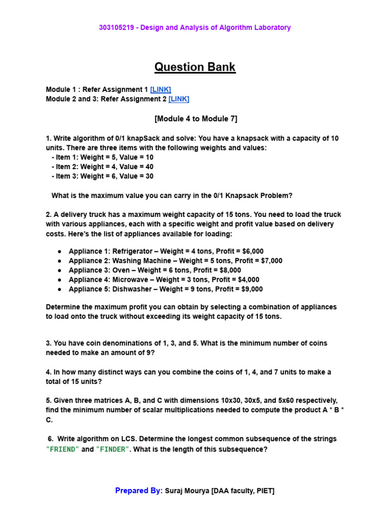 Question Bank_DAA | PDF | Home Appliance | Mathematical Relations