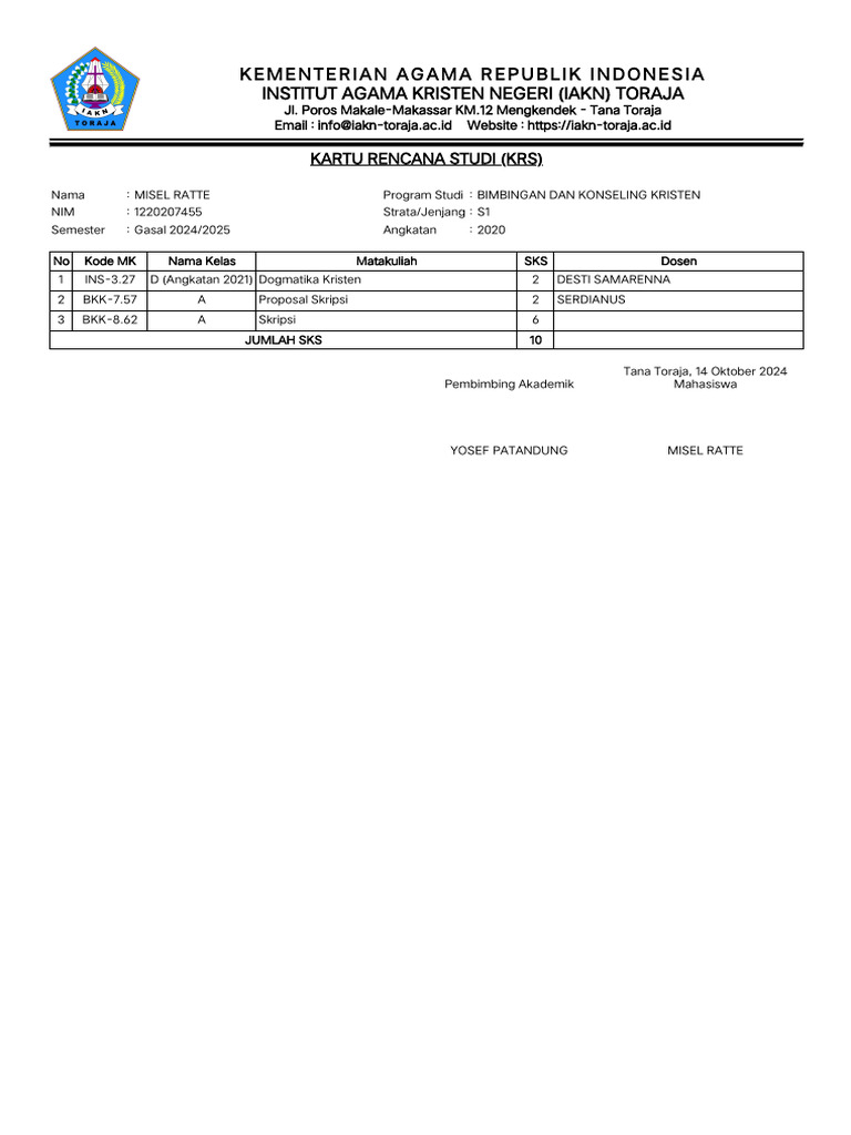 CETAK KARTU RENCANA STUDI - Portal Akademik | PDF