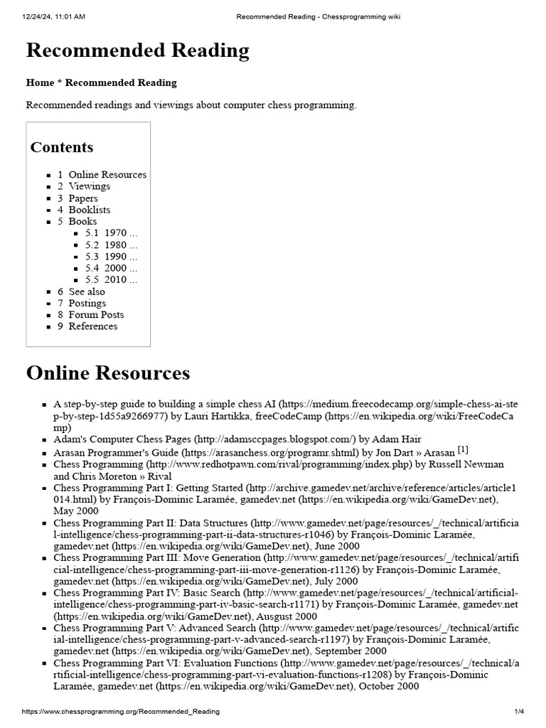 Recommended Reading - Chessprogramming Wiki | PDF | Computing | Chess