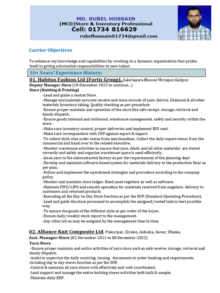 Rubel cv .. | PDF | Warehouse | Textiles
