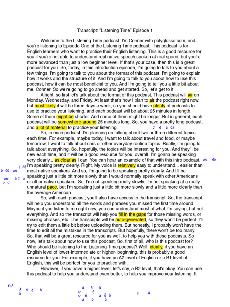 Episode 1 Transcript - Listening Time | PDF | Speech | Multilingualism