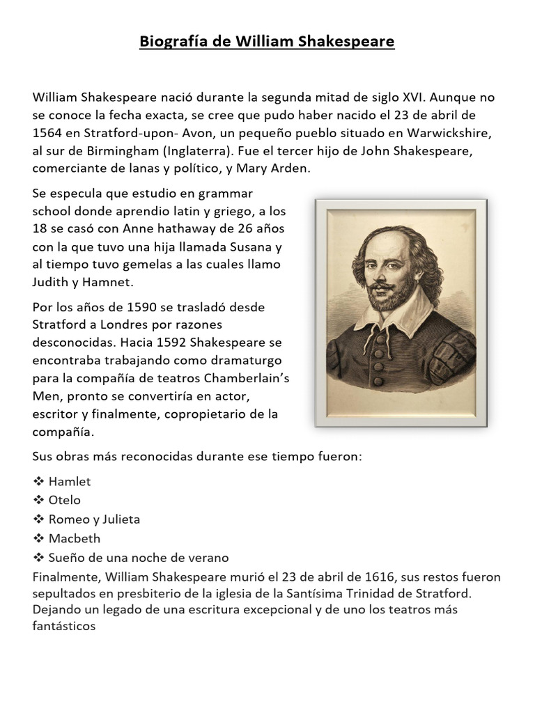 Biografía de William Shakespeare | PDF