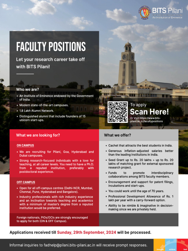 BITS Pilani Campuses Faculty Openings 1726087798 | PDF