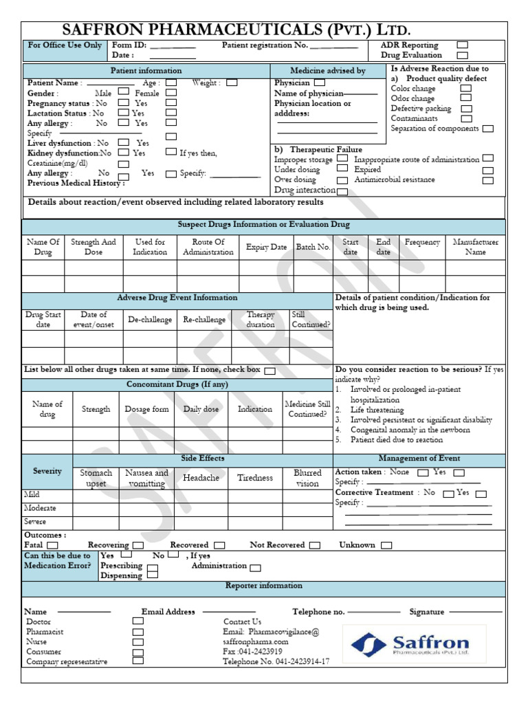 Adverse Drug Reaction Reporting Form | PDF | Chemistry | Dose ...