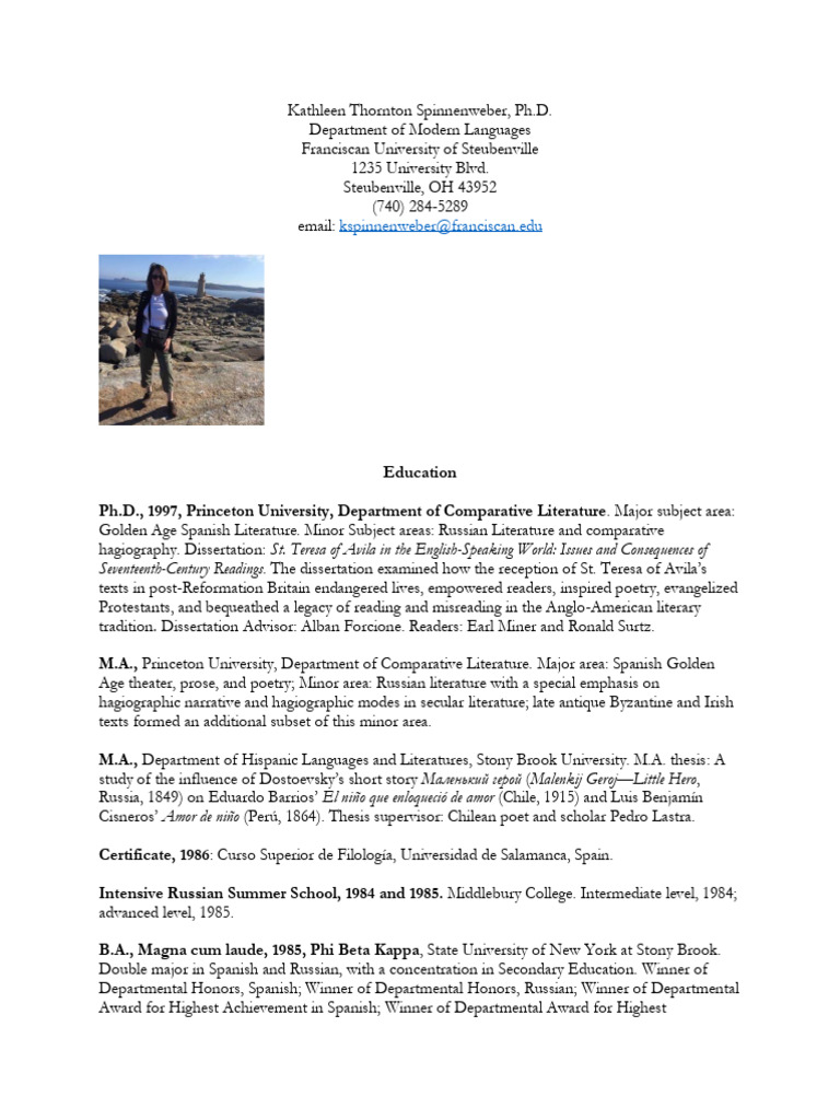 Kathleen Thornton Spinnenweber, Ph.D. Profile | PDF | Miguel De ...