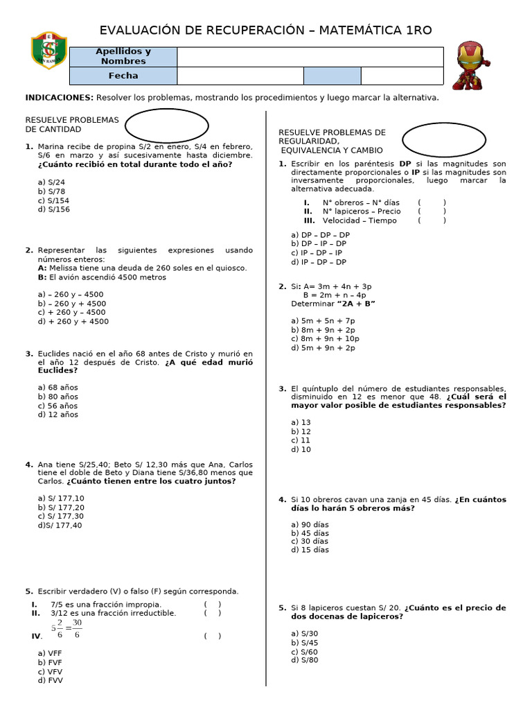 Matemática 1ro - Evaluación | PDF | Triángulo | Matemáticas