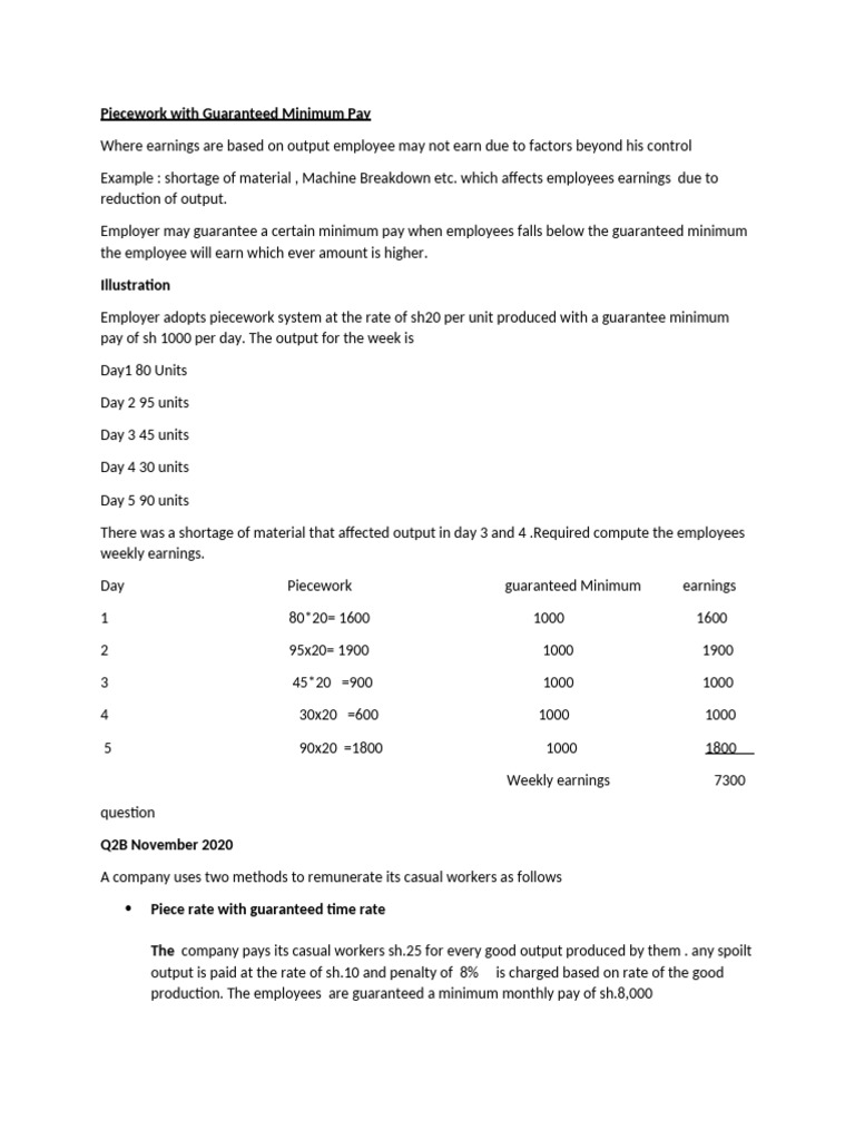 Piecework With Guaranteed Minimum Pay | PDF | Piece Work | Employment