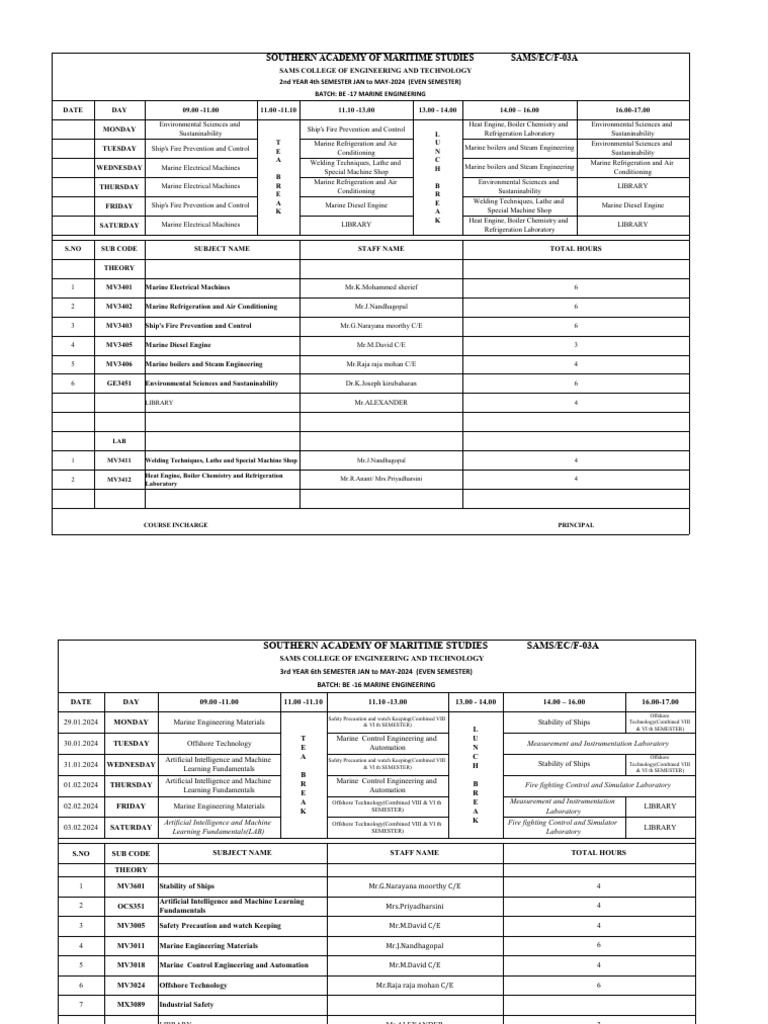 01.marine & Engg Time Table 2024 FROM 29.01.2024 To 03.02.2024 | PDF ...