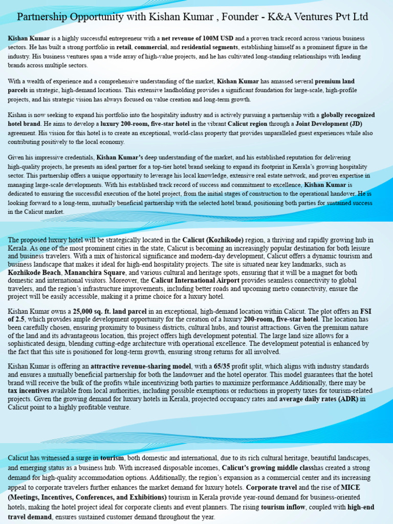 Partnership Opportunity With Kishan Kumar, Founder - K&A Ventures PVT LTD | PDF | Sustainability ...