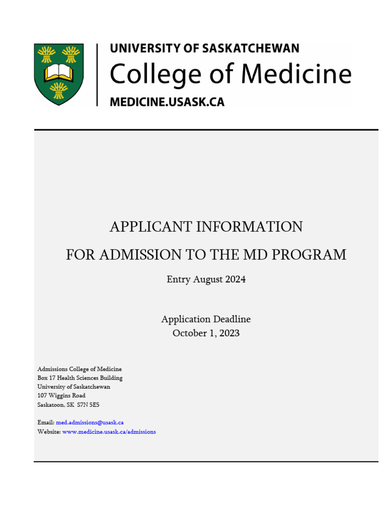 Httpsmedicine Usask Cadocumentsadmissionsapplicant-Information-Document ...