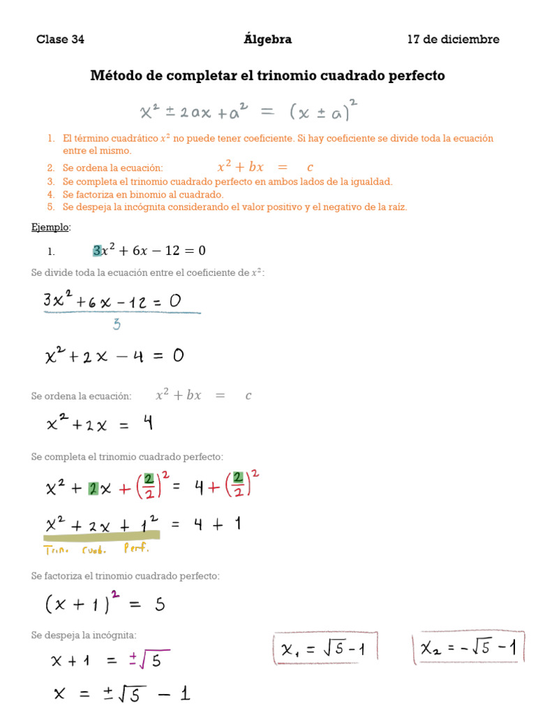Álgebra - Clase 34 - 17 de diciembre | PDF | Ecuaciones | Factorización