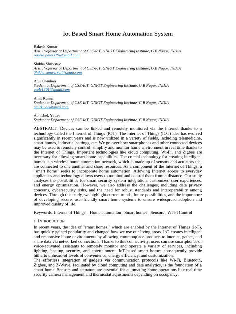 Iot Based Smart Home Automation System Pdf Home Automation